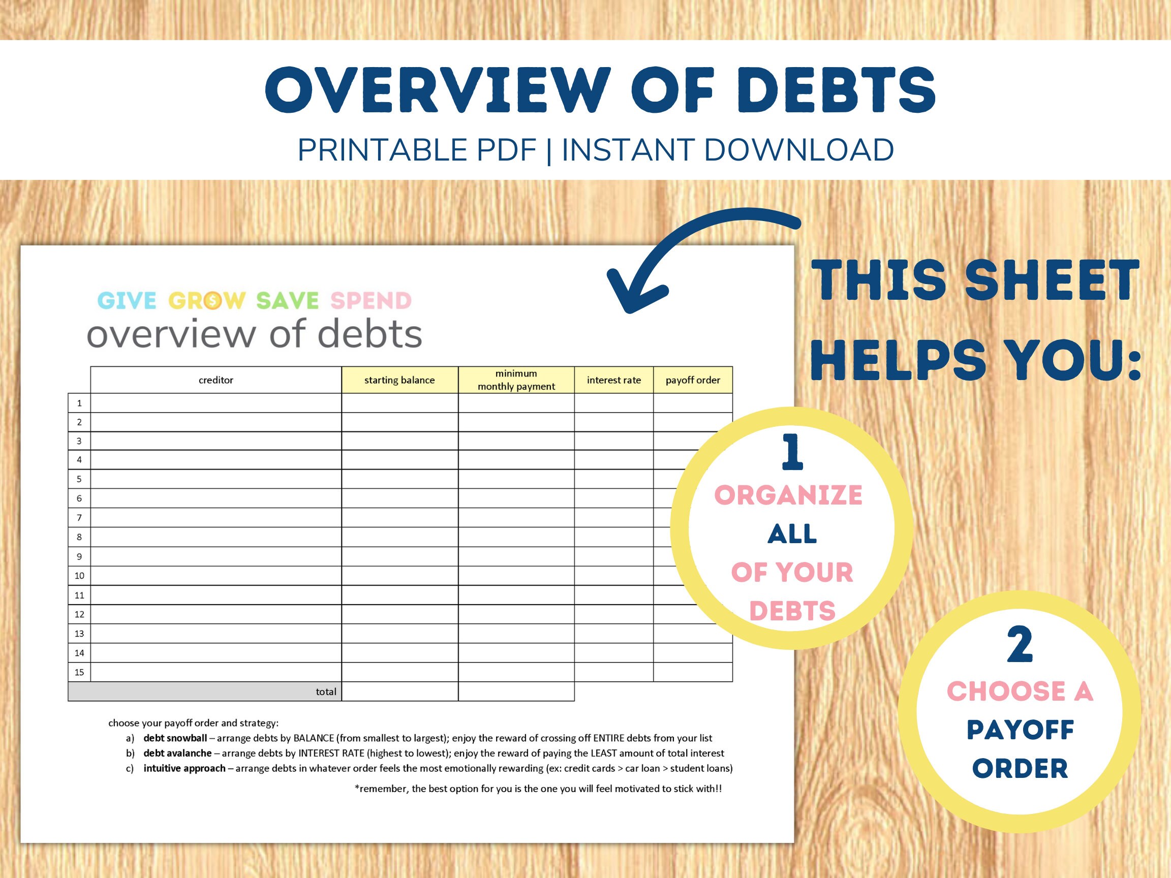 Debt Payment Tracker and Overview of Debts | Print and Fill Debt Payoff ...