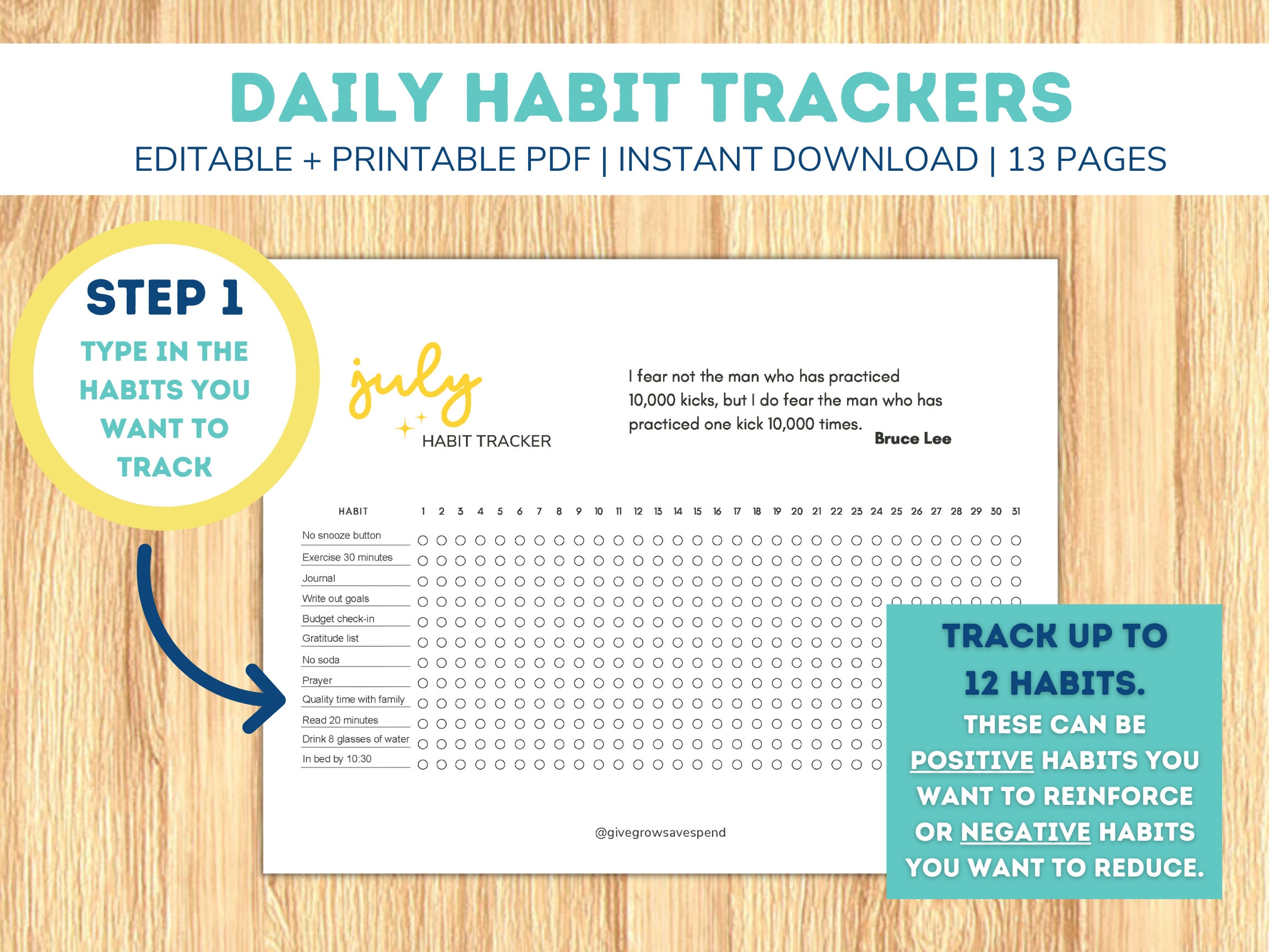 Printable Daily Habit Tracker | 12 Monthly Habit Trackers | Editable ...