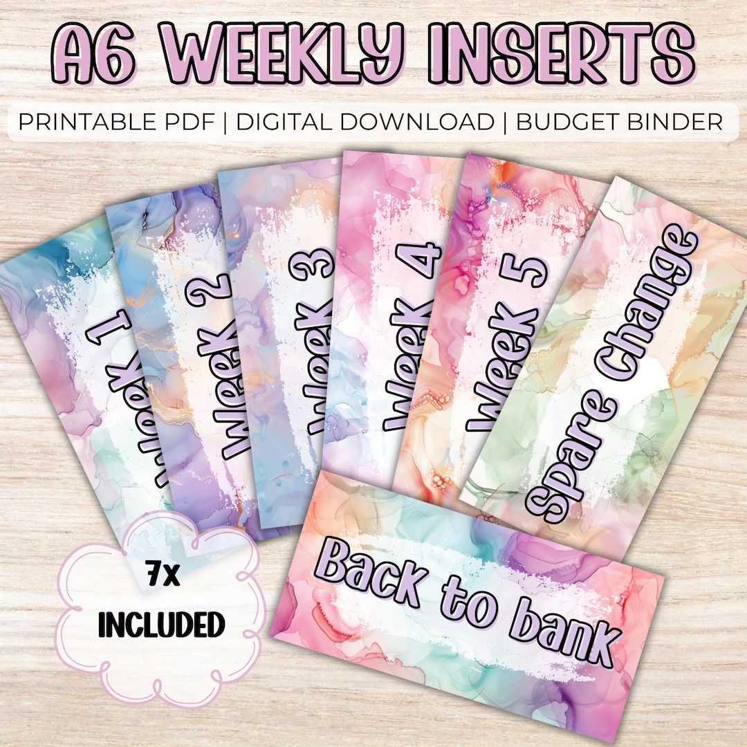 Weekly Marble Inserts - A6 PDF Printable Cash Stuffing, Budget Binder ...
