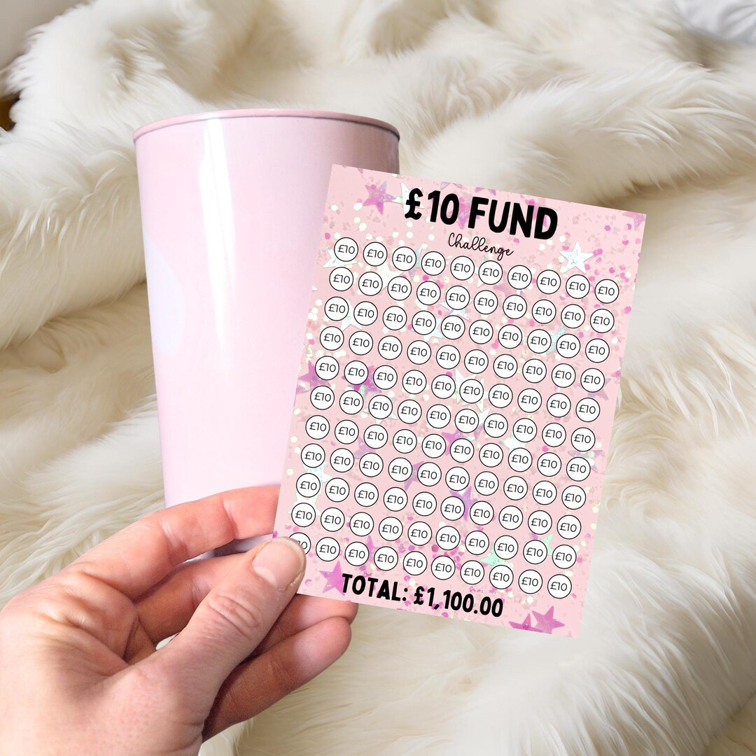 10 Pound Fund Money Tin Sticker Pink Star Glitter Design Save 1,100 ...