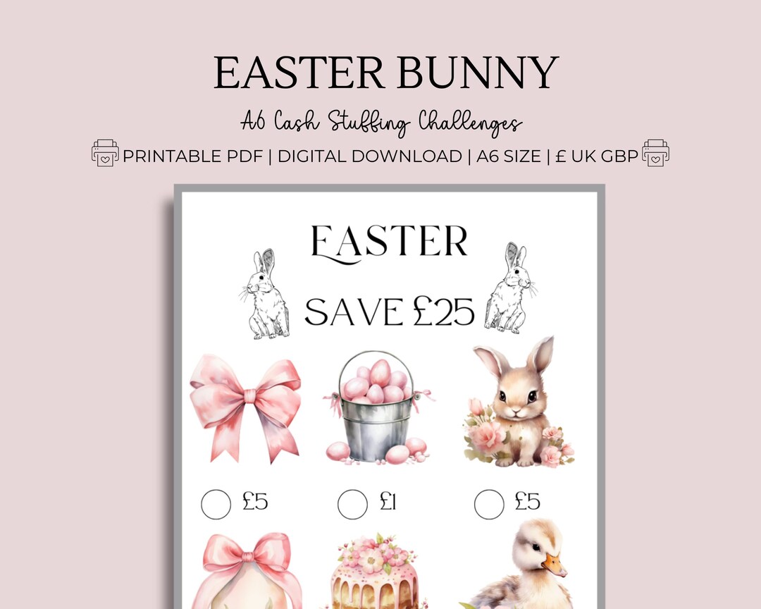 Easter Bunny Saving Challenge - A6 Printable PDF UK GBP Pounds, Low ...