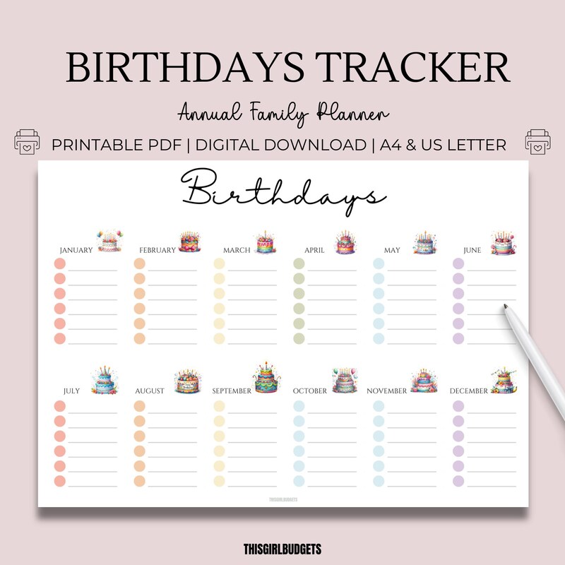 Family Birthday Tracker - Etsy