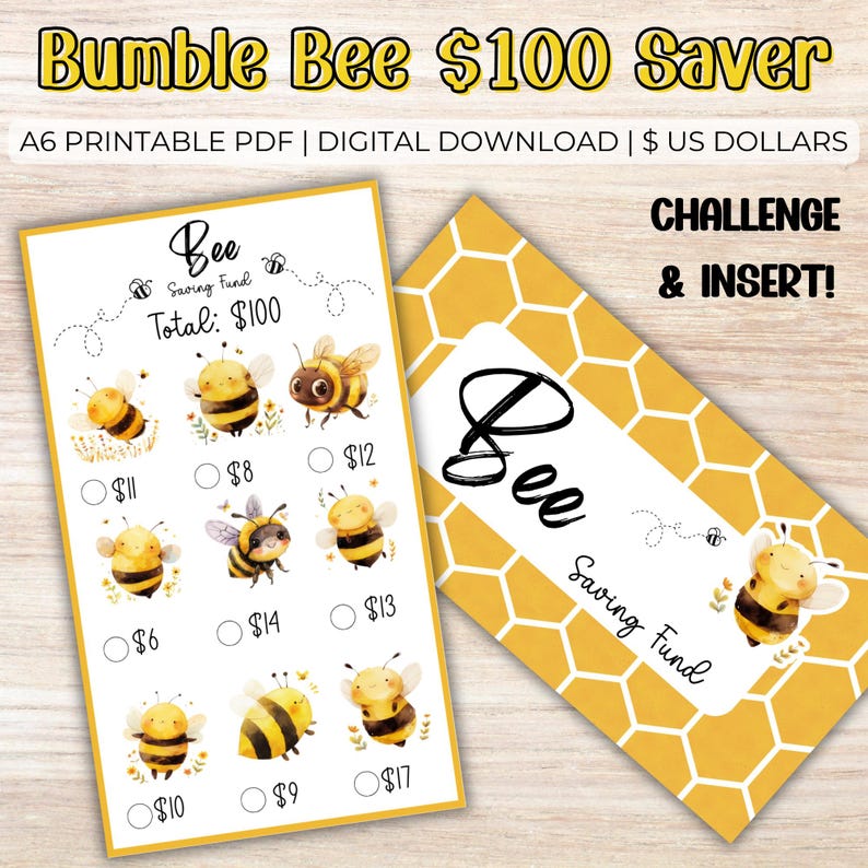 Bumble Bee Savings Challenge 100 Dollar | Cash Stuffing Printable ...