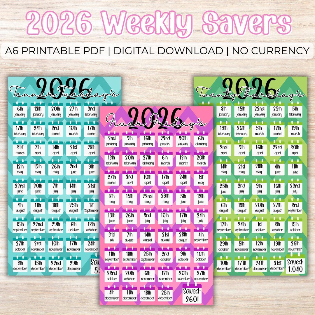 2026 Weekly Savings Challenge Bundle – Fiver Friday, Tenner Tuesday ...