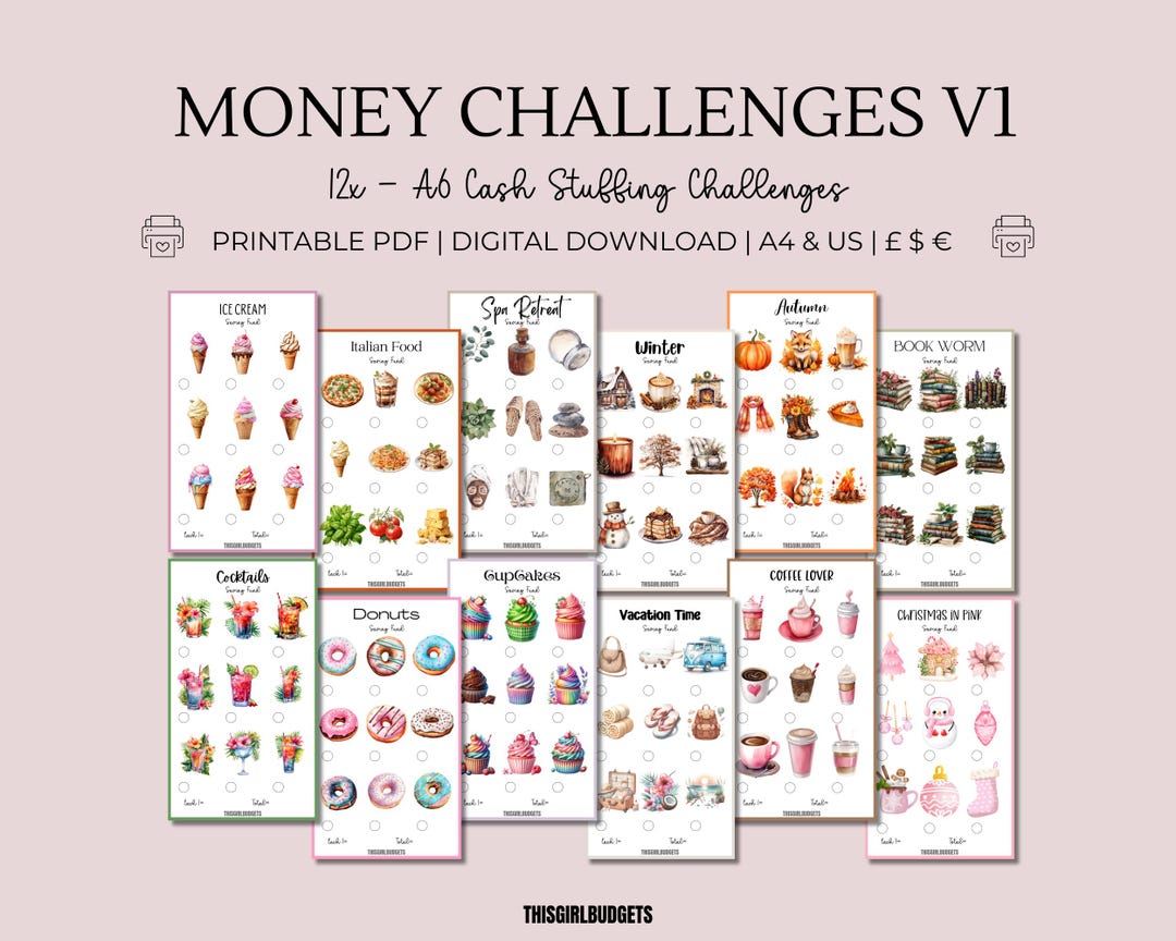 Money Saving Challenges V1 - Printable Pdf's, UK Dollar & Euro, A6 Cash ...