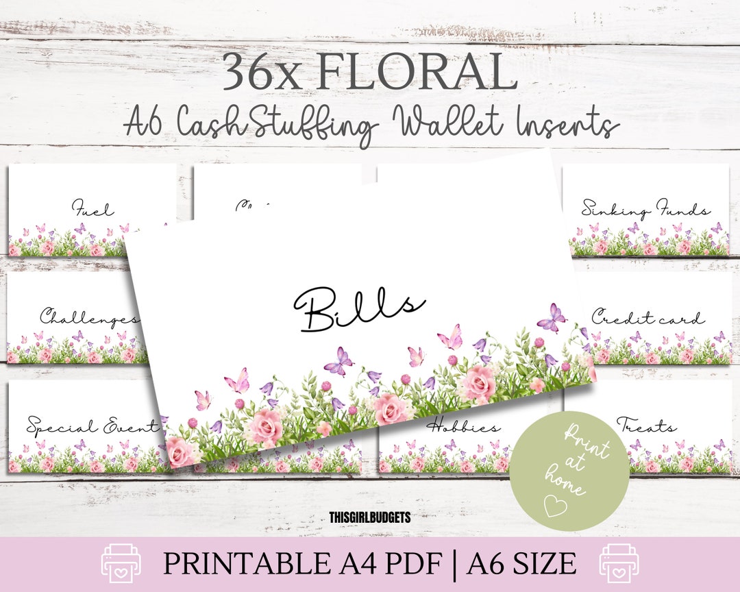 Category Inserts Budget Binder Labels - 36x PRINTABLE Floral Design A6 ...