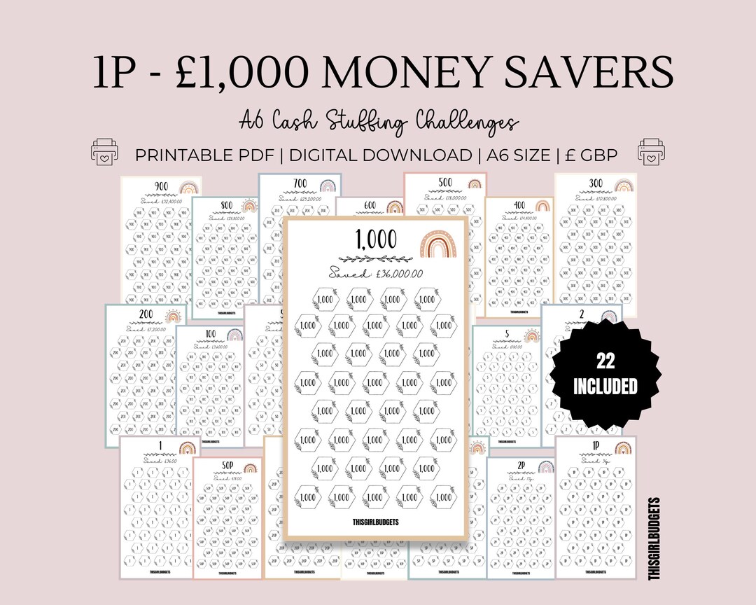 Boho 1p-1,000 Money Savers - X22 Printable A6 PDF Download Bundle, UK ...