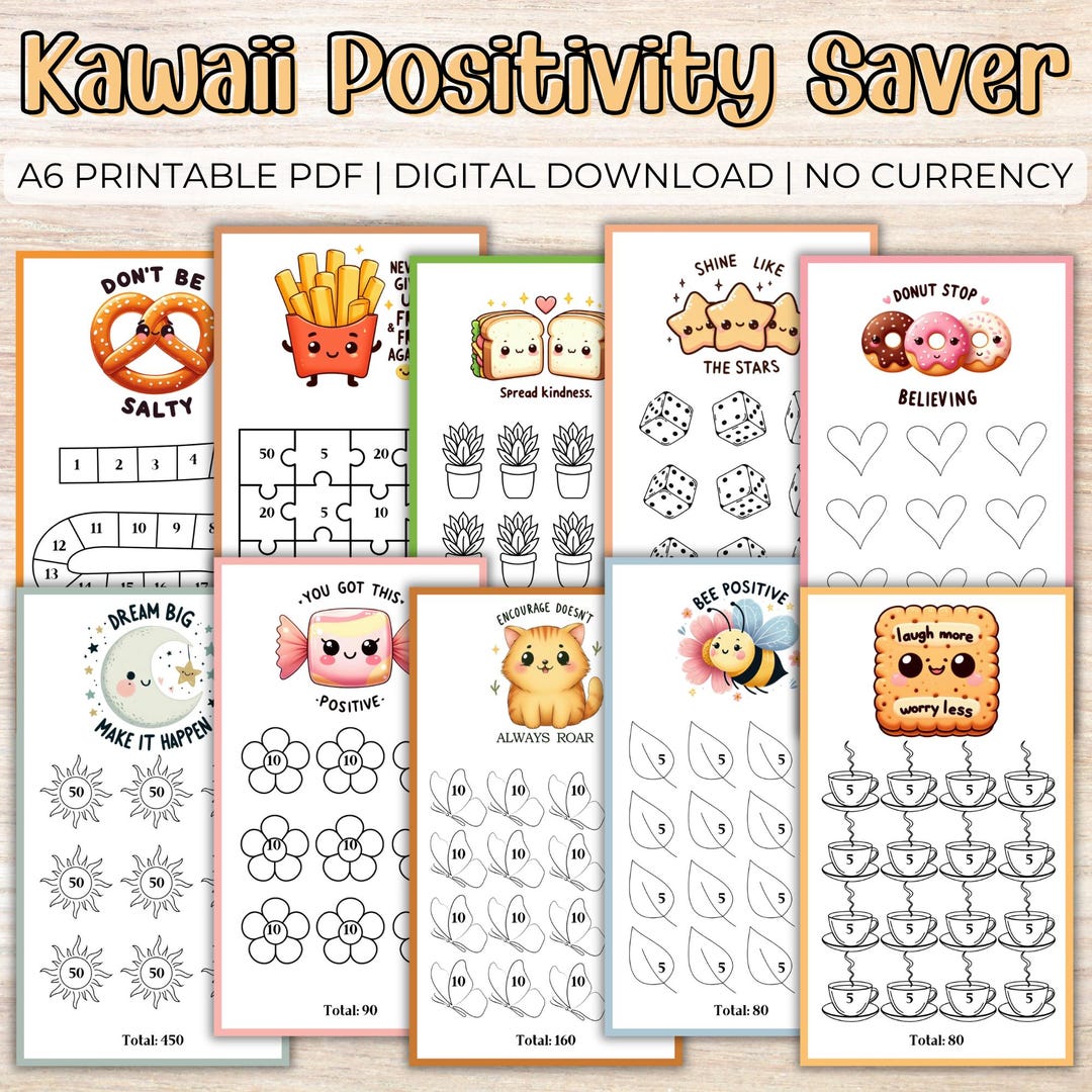 Kawaii Positive Cash Stuffing Challenges – X10 A6 Pdf's Money Saving ...