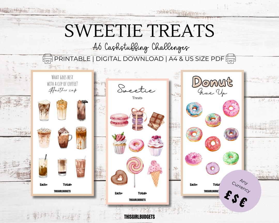 Sweetie Treats Savings Challenge Printable for Cash Stuffing | A6 ...