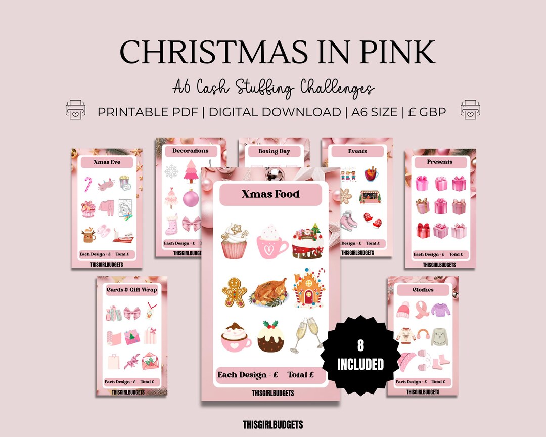 Christmas in Pink Digital Challenges - Printable A6 PDF Download Bundle ...