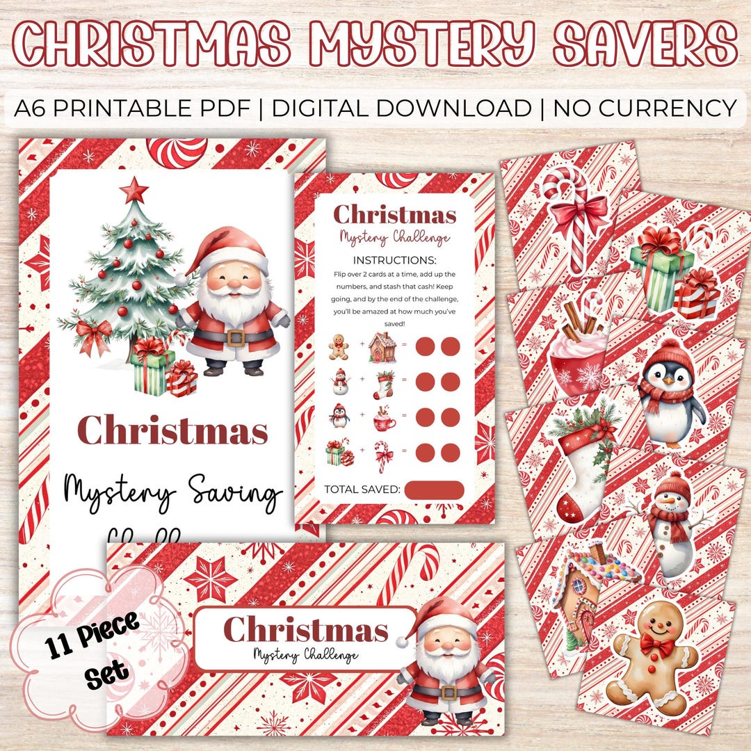 Christmas Candy Cane Mystery Savings Challenge – PDF Flip Card Game, A6 ...