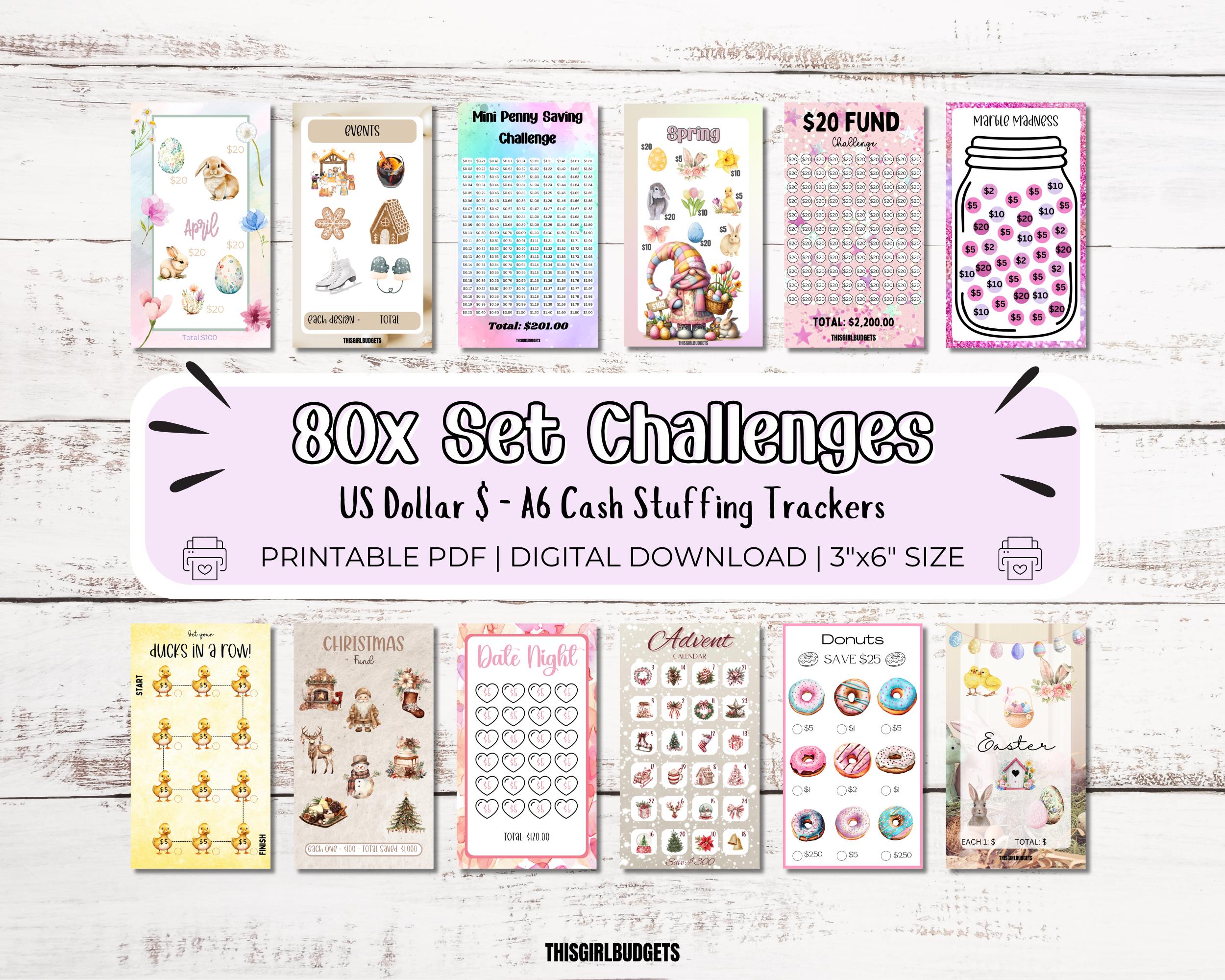 80x A6 Dollar Cashstuffing Challenges - Digital Printable Download US ...
