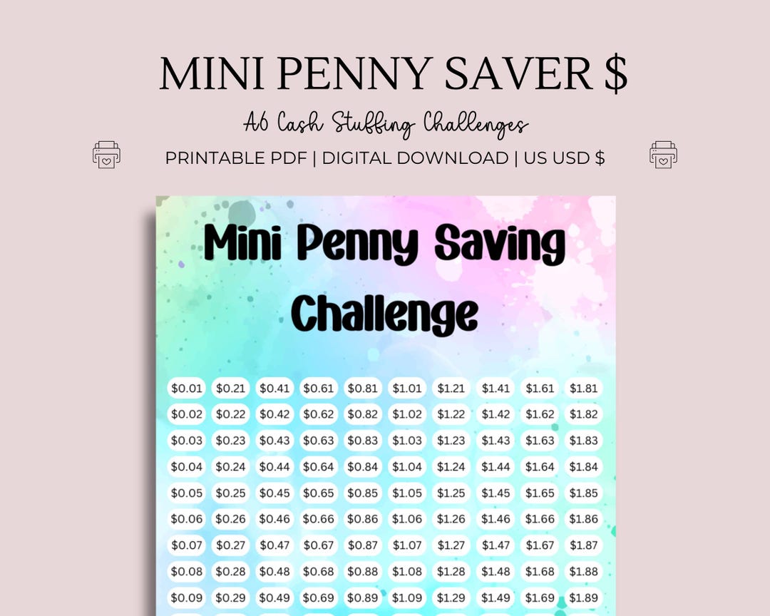 Mini Penny Saver Challenge - A6 Digital PDF Download, USD Dollar Budget ...