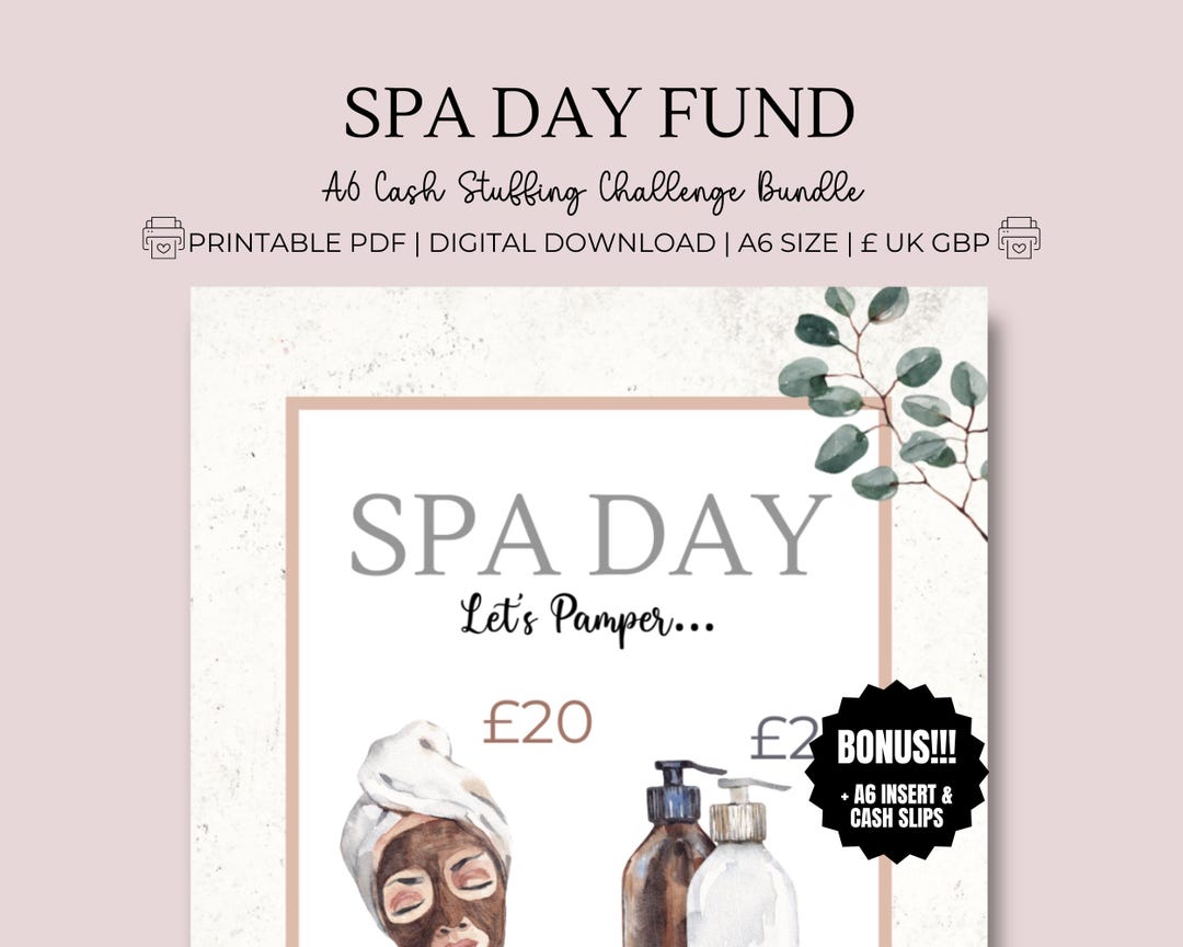 Spa Day Saving Challenge Fund - Printable A6 PDF Download Bundle, A4 UK ...
