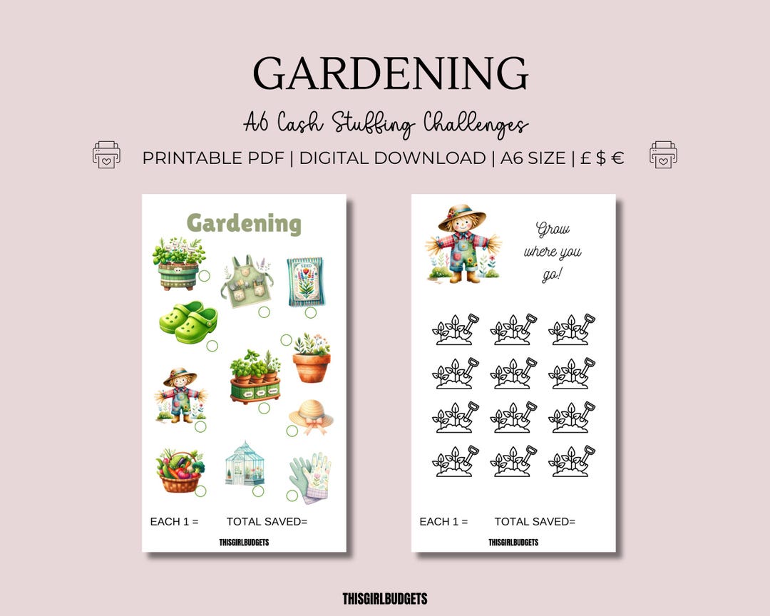 Gardening Savings Challenge Printable Cash Stuffing | A6 Money Tracker ...