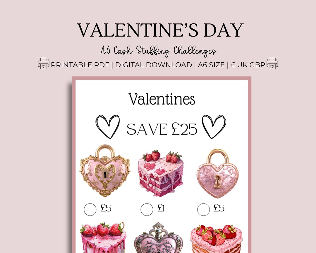 Valentines Day Saving Challenge A6 Printable PDF UK GBP Pounds, Low ...