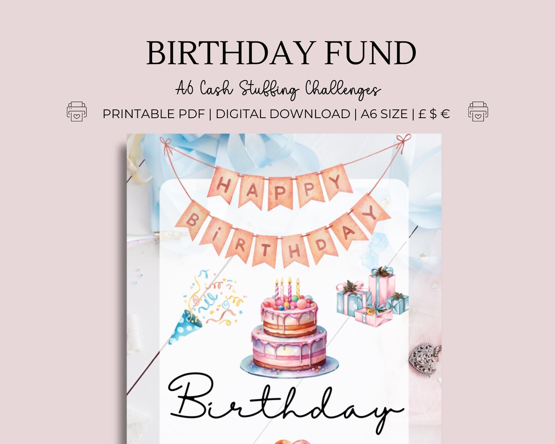 Birthday Saving Fund - A6 Printable PDF Challenges - Uk, Dollar, Euro ...