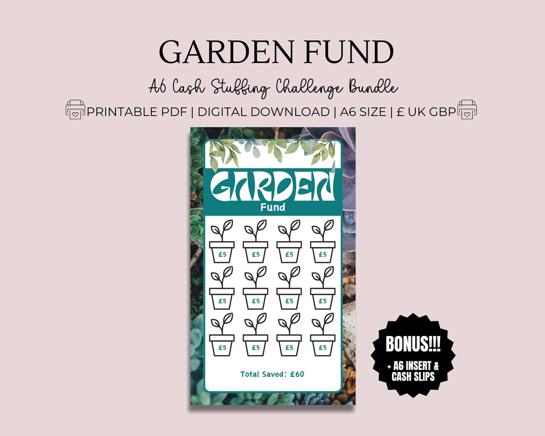 Garden Fund Saver Challenge - A6 Printable Cash Stuffing Tracker, UK ...