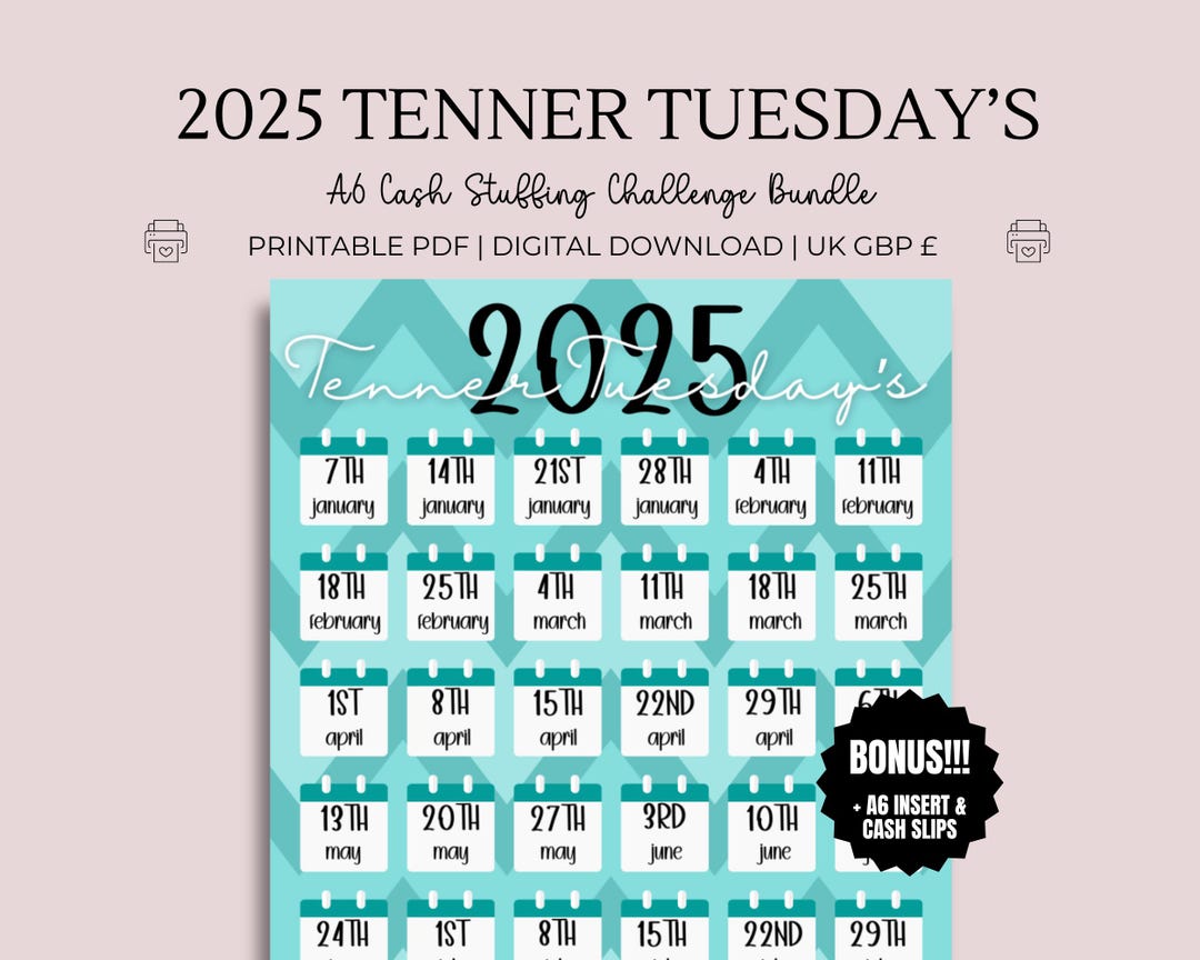 2025 Tenner Tuesday Saving Challenge - Printable A6 PDF Download Bundle ...