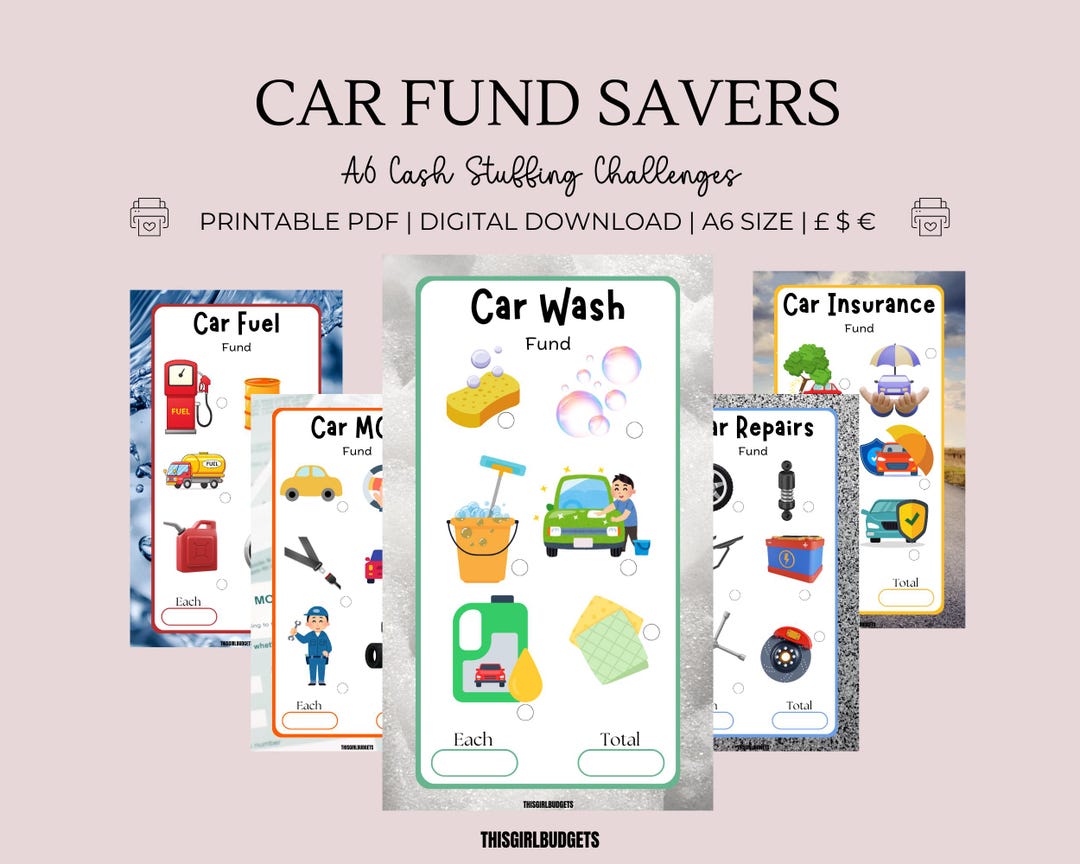 Car Fund Digital Challenges - Printable A6 PDF Download Bundle, UK US ...