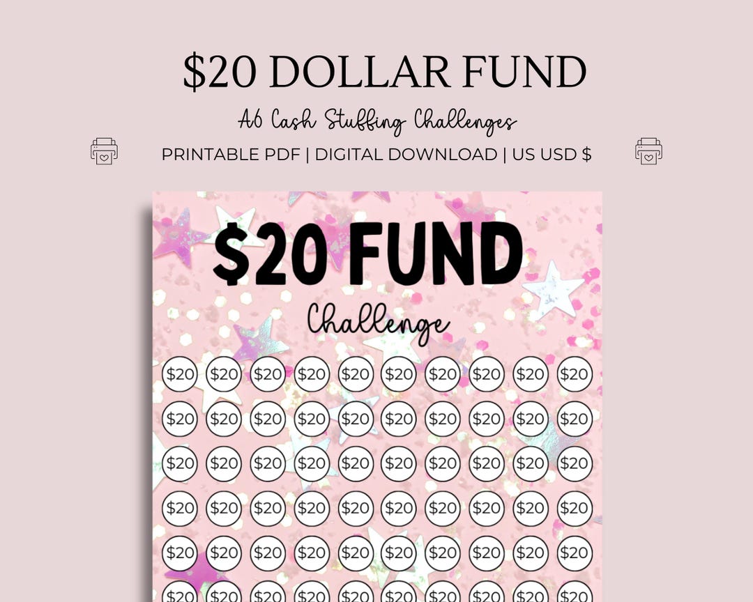 20 Dollar Fund Challenge - A6 Digital PDF Download, USD Dollar Budget ...