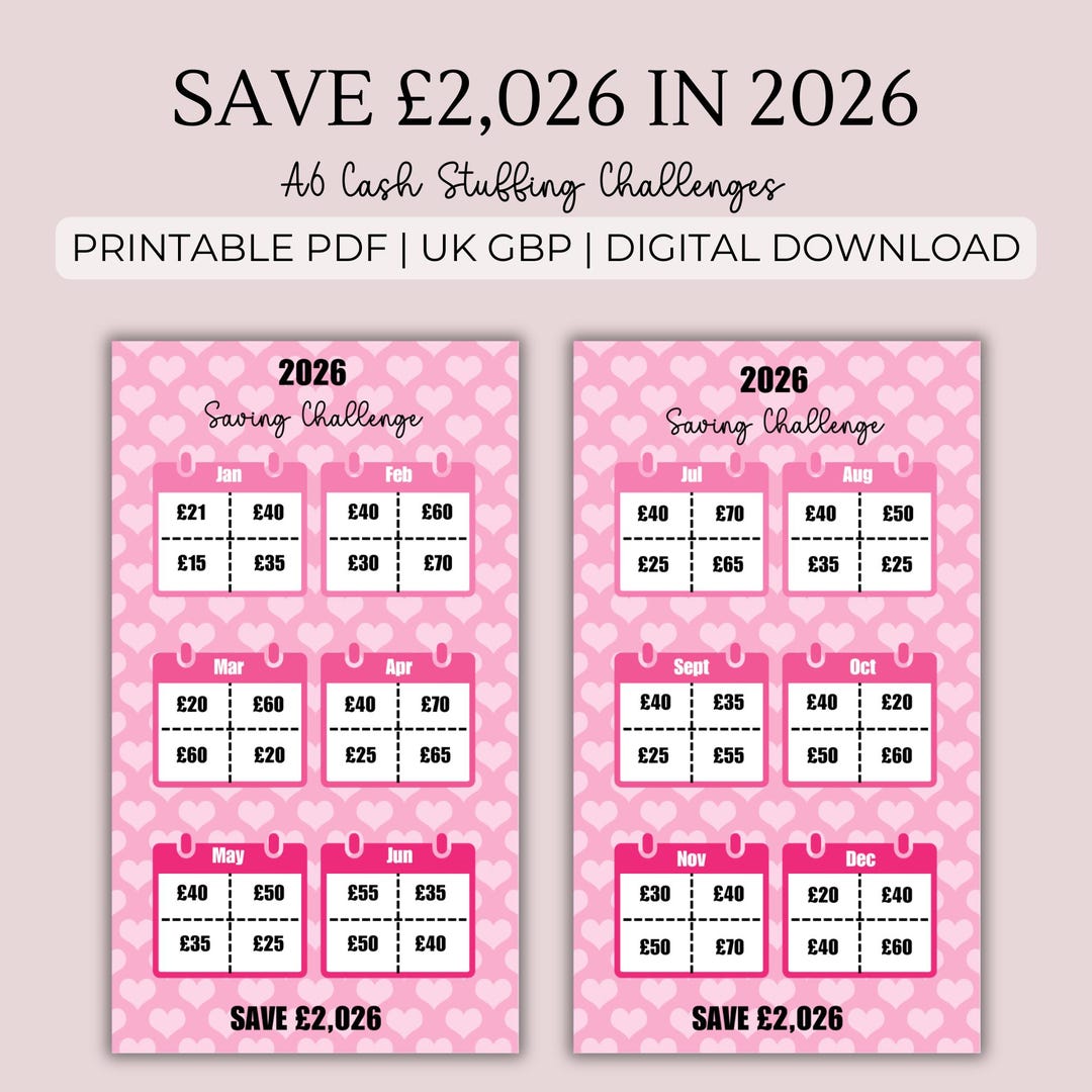 2026 Savings Challenge – A6 Printable Money Tracker, UK GBP Cash ...