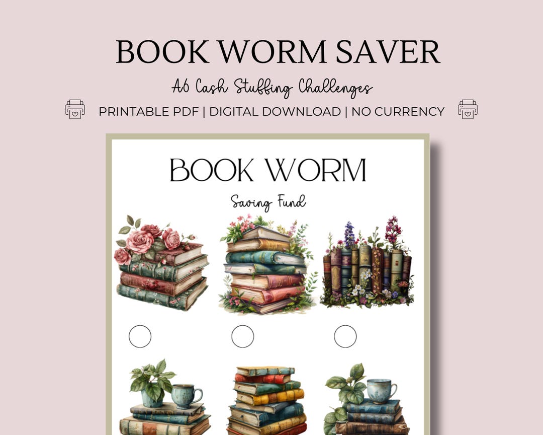 Bookworm Saver - A6 Printable PDF Download, Cash Stuffing, Budgeting Challenges, Money Saving ...
