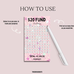 20 Dollar Fund Challenge - A6 Digital PDF Download, USD Dollar Budget ...