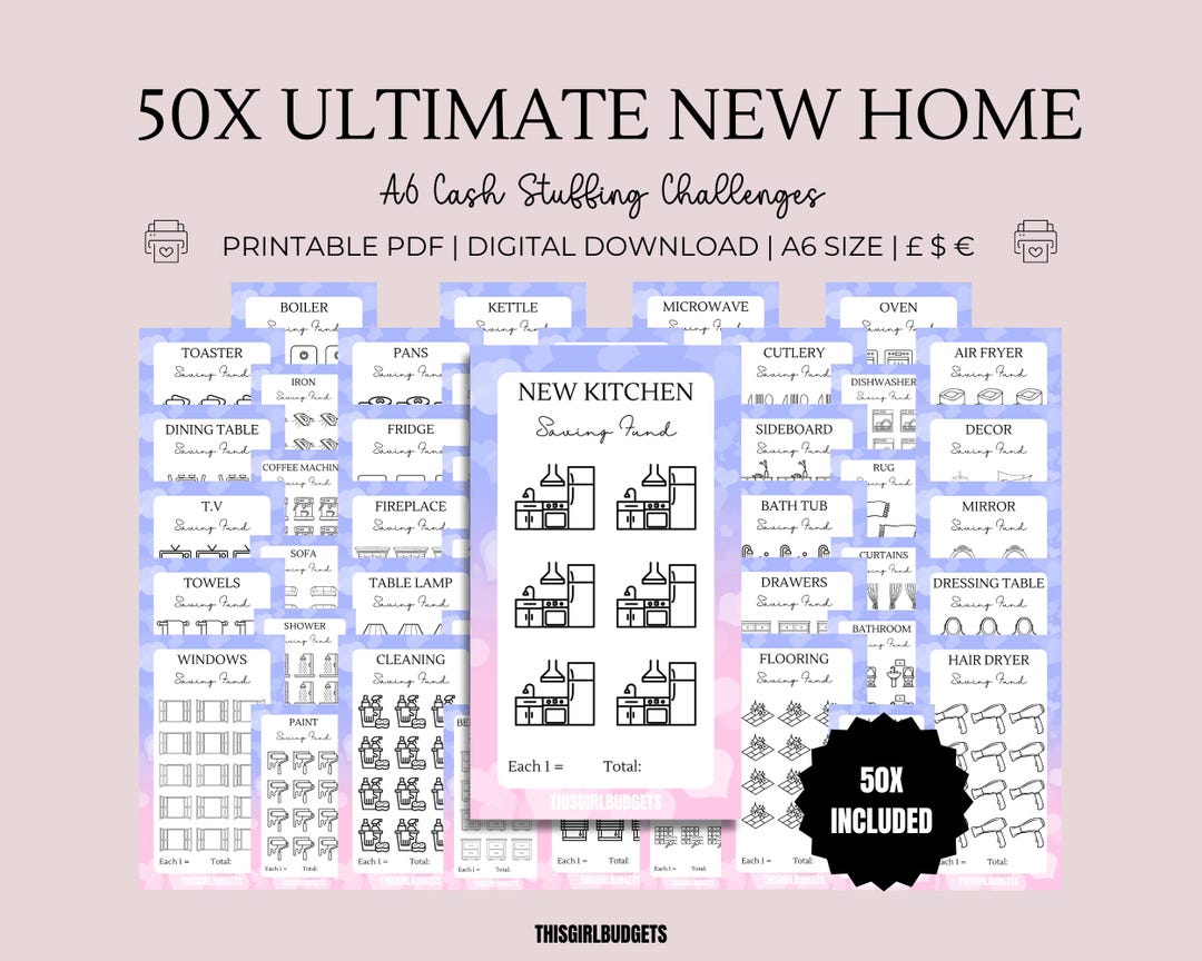 Ultimate New Home Savers - A6 Printable PDF Challenges - Uk, Dollar ...