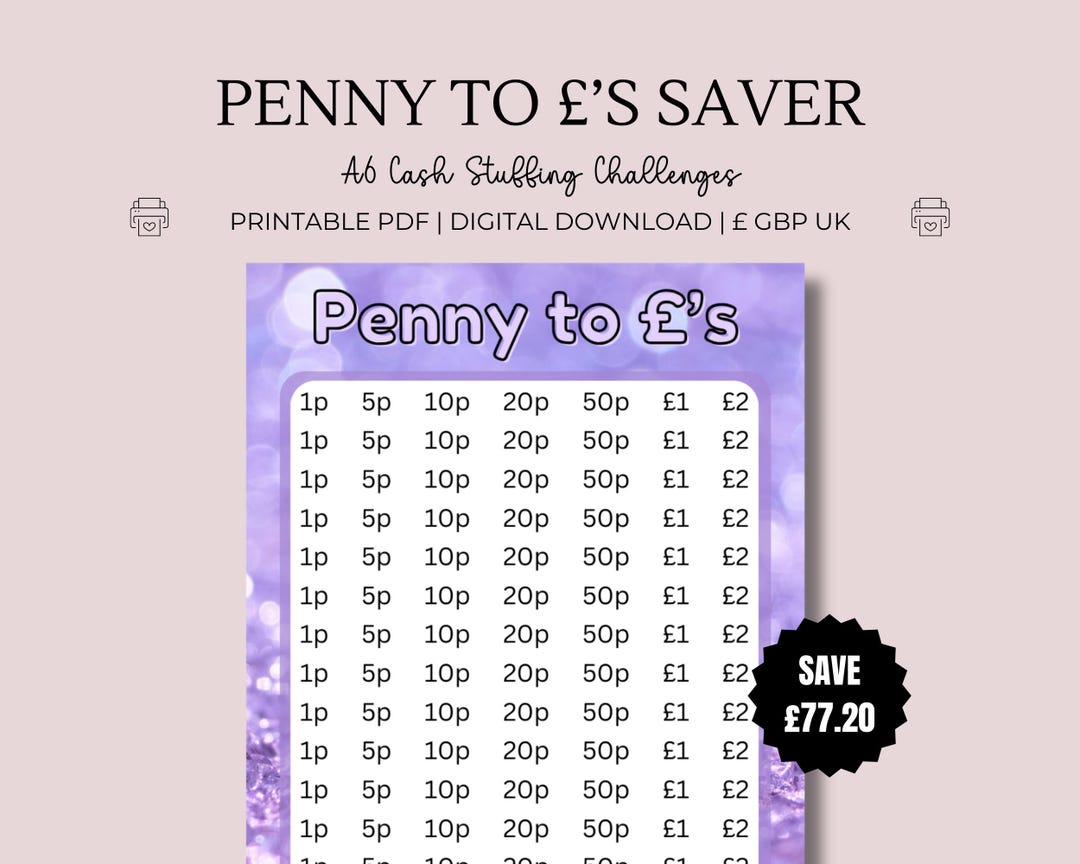 Penny to Pounds Saver A6 Printable PDF Download, Cash Stuffing ...