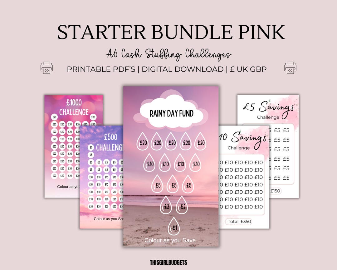 Cash Stuffing Starter Bundle Pink - A6 Printable Pdf's - Challenges ...