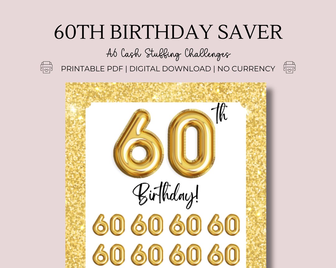 60th Birthday Saving Challenge - A6 Digital PDF, Budget Tracker ...