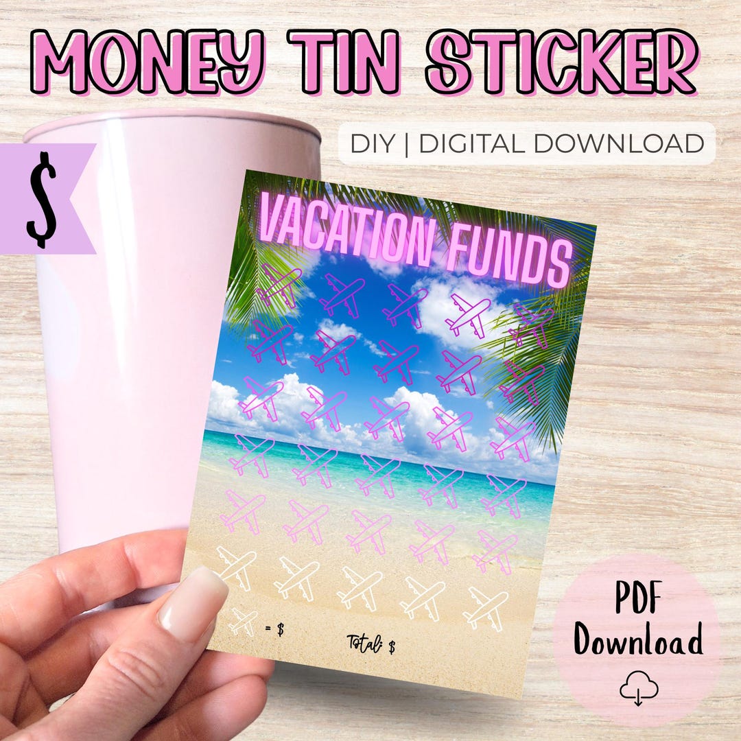 Vacation Funds Money Challenge Tin Sticker – Digital Download | US ...