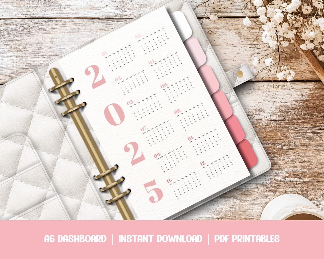 2025 Calendar Binder Dashboards - A6 Printable PDF Download - Aesthetic ...