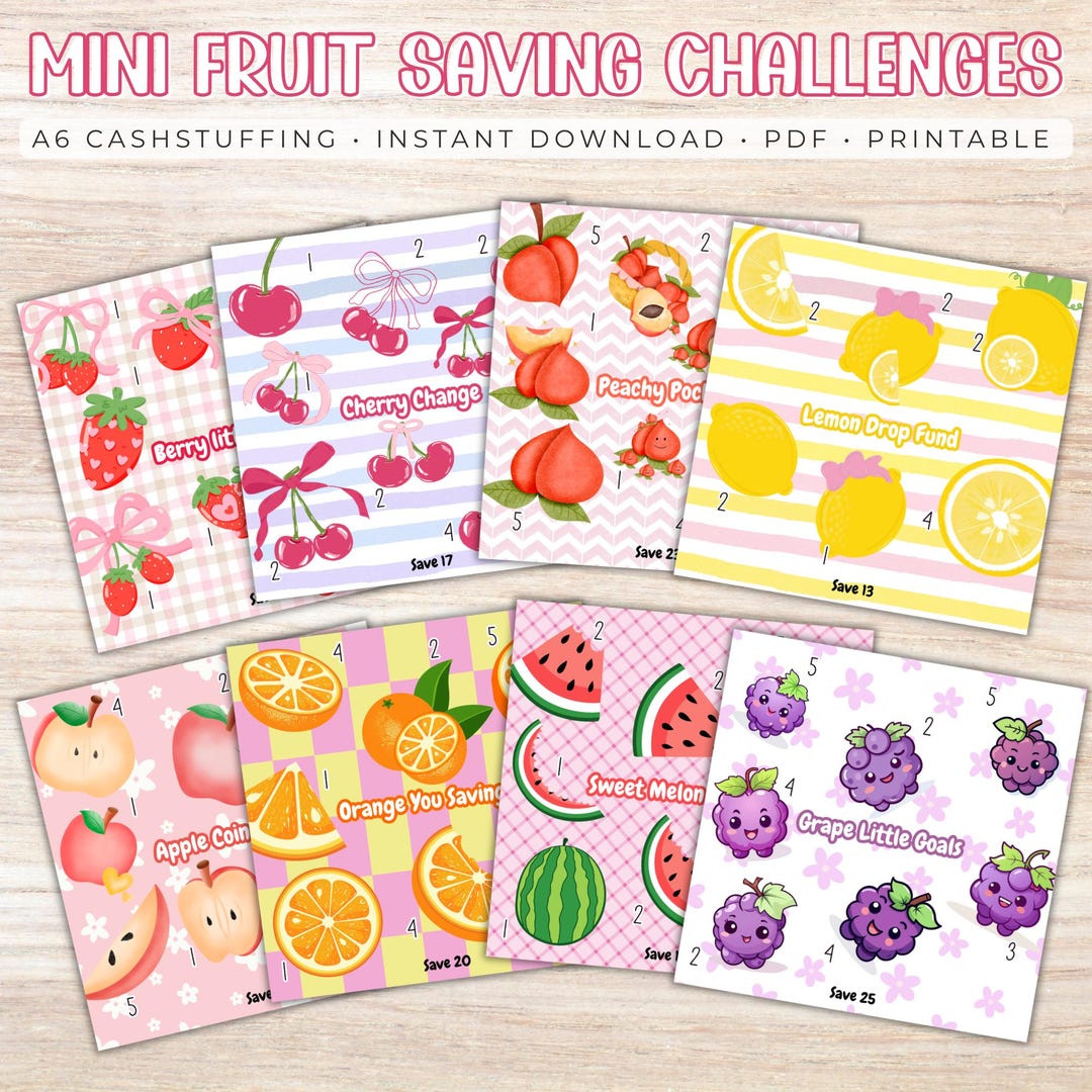 Mini Fruit Saving Challenges | Kawaii Cash Stuffing Printables | A6 ...
