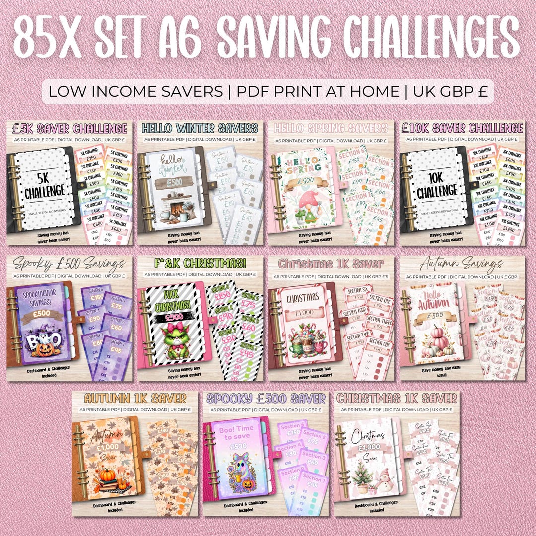 85x Pound Savings Challenge Bundle | A6 Dashboards + Section Challenges ...