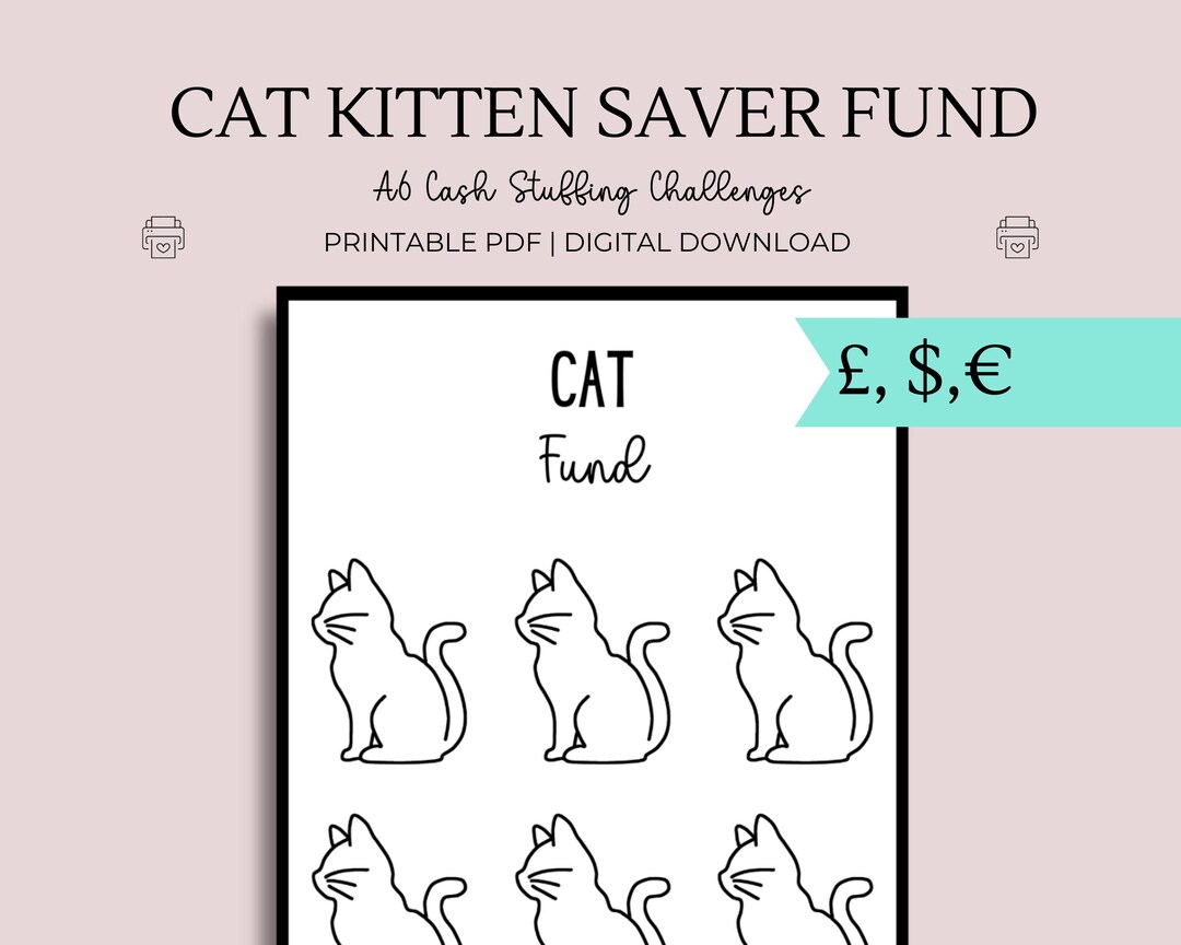 Cat Kitten Saver Fund Challenge - A6 Printable Digital Challenges, Cash ...