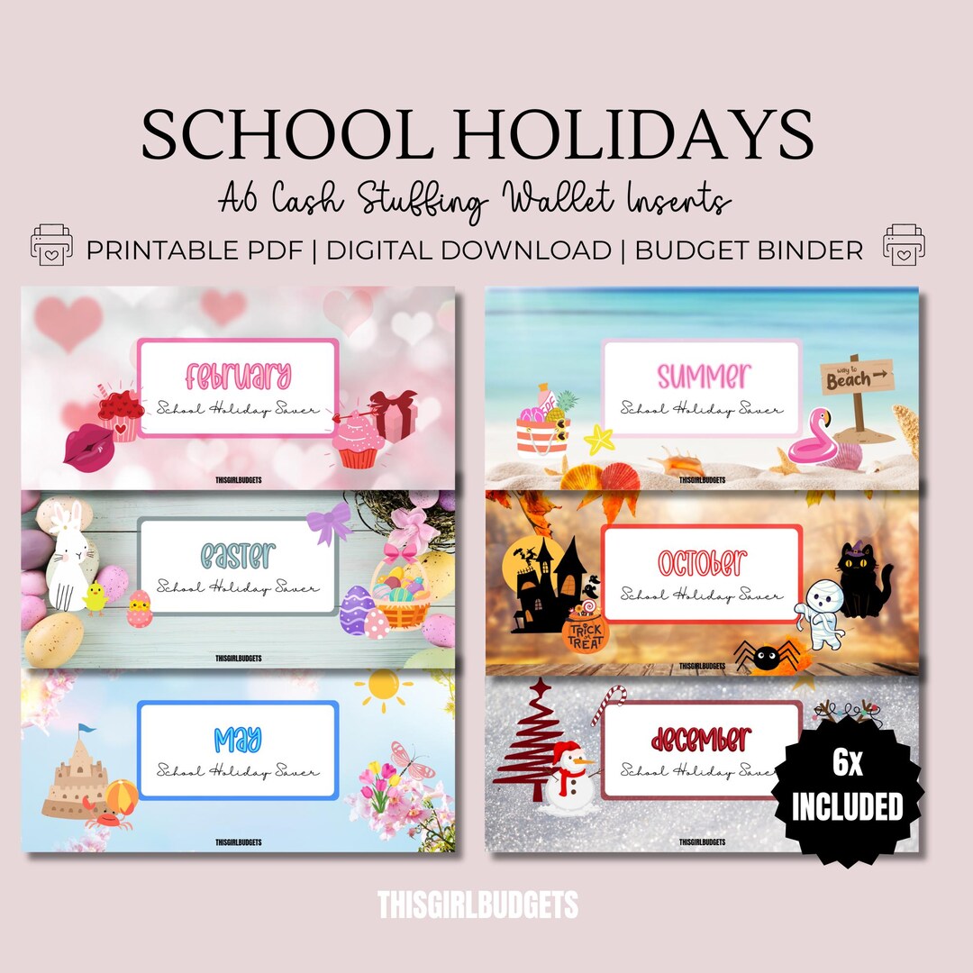School Holidays Wallet Inserts - Printable A6 PDF, Cash Envelope ...