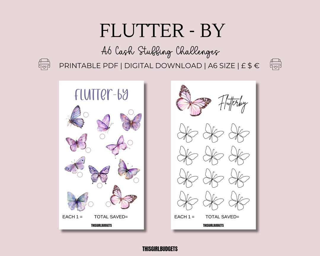 Flutterby Butterfly Savings Challenge Printable Cash Stuffing | A6 Money Tracker | UK, Euro ...