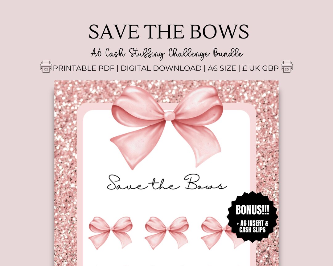 Coquette Bows Saving Challenge - Printable A6 PDF Download Bundle, GBP ...