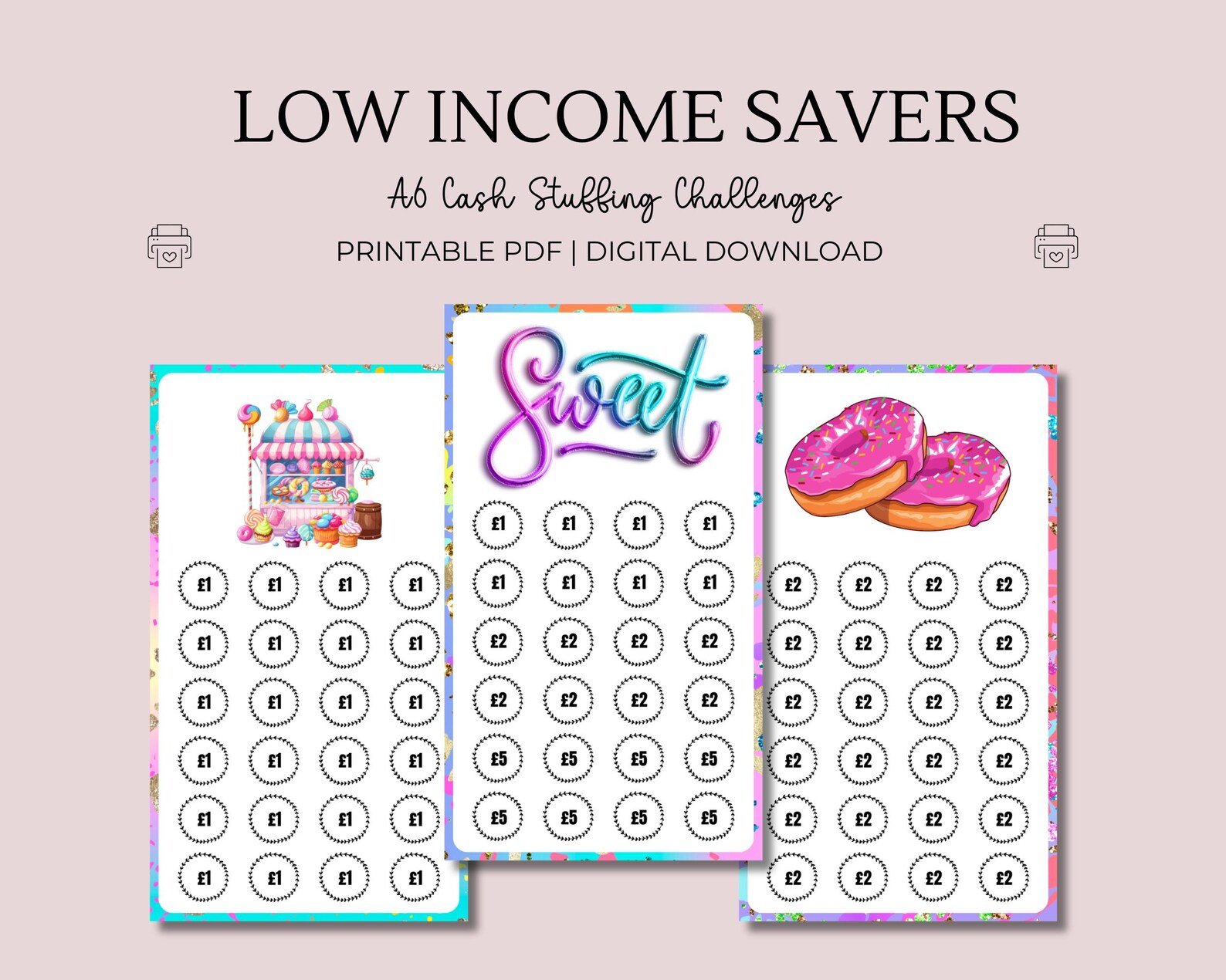 Low Income Saving Challenges - A6 UK Pounds Budgeting PDF Printable ...