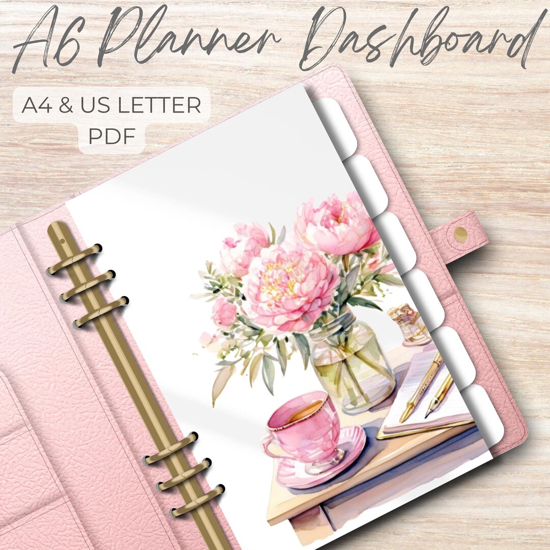 Peony Floral Desk Scene Planner Dashboard - A6 Printable A4 & US PDF ...
