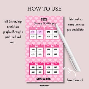 2026 Savings Challenge – A6 Printable Money Tracker, US Dollars Cash ...