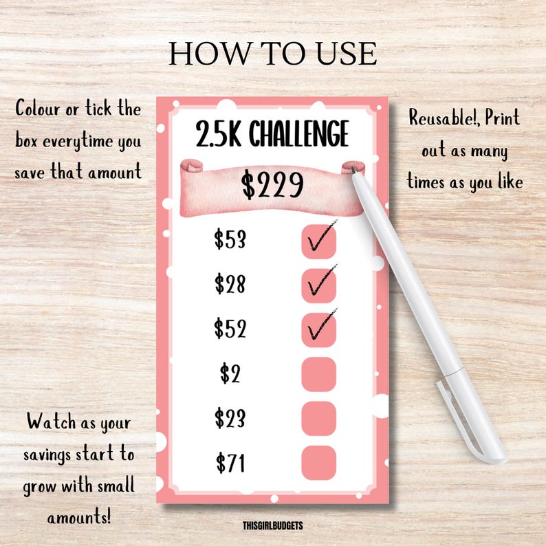 2,500 Savings Challenge | Random Amounts 12 Cards Set | Printable A6 ...
