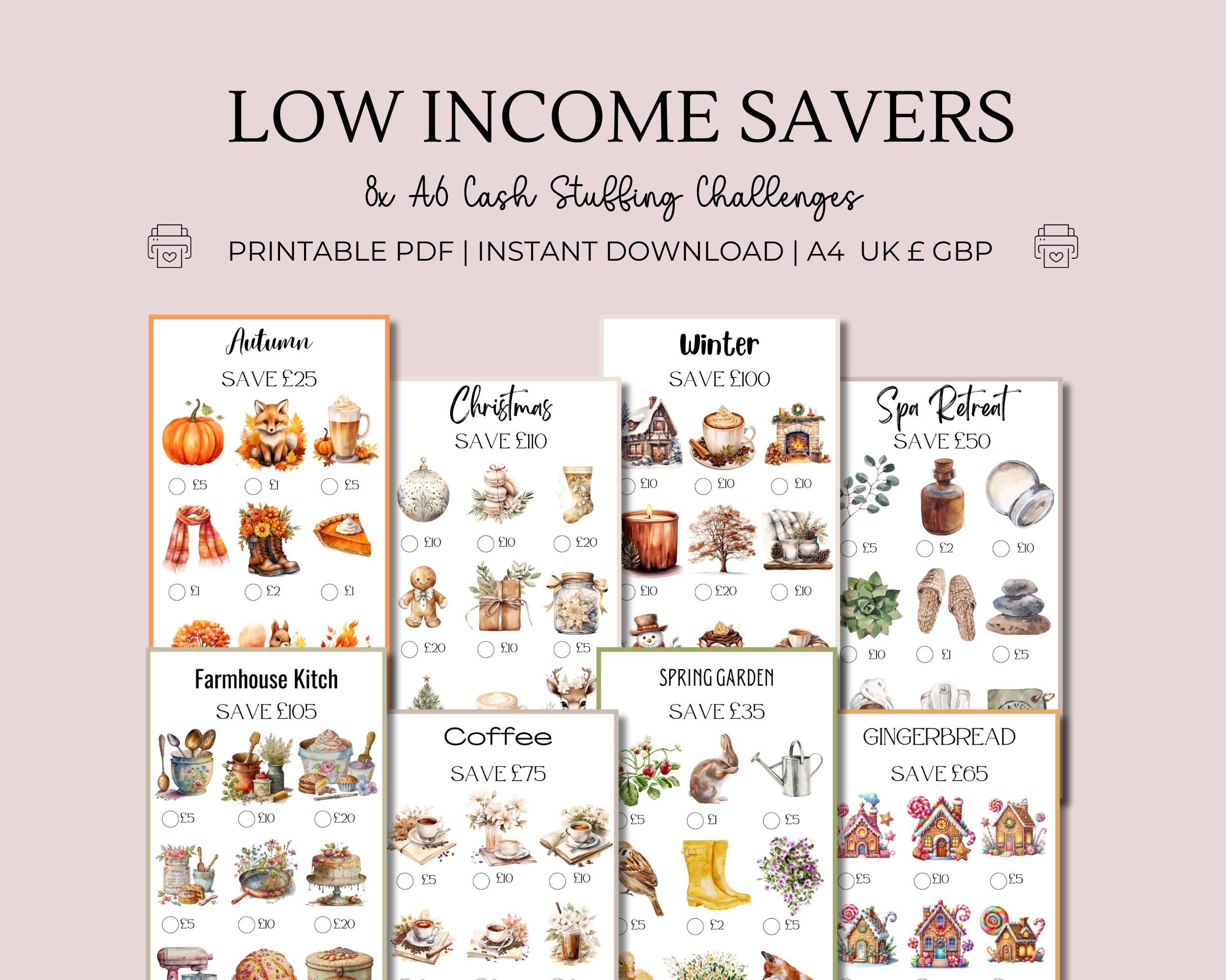 Saving Challenges Low Income - Digital Printable Pdf's, UK GBP Pounds ...