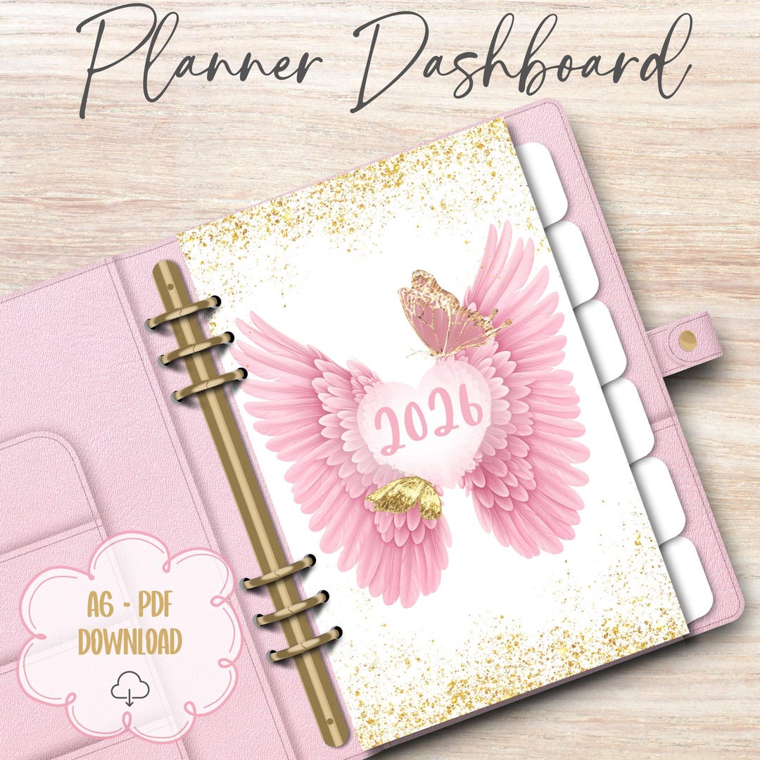 2026 A6 Budget Binder Dashboard - Printable Planner Cover, Angel Wings ...