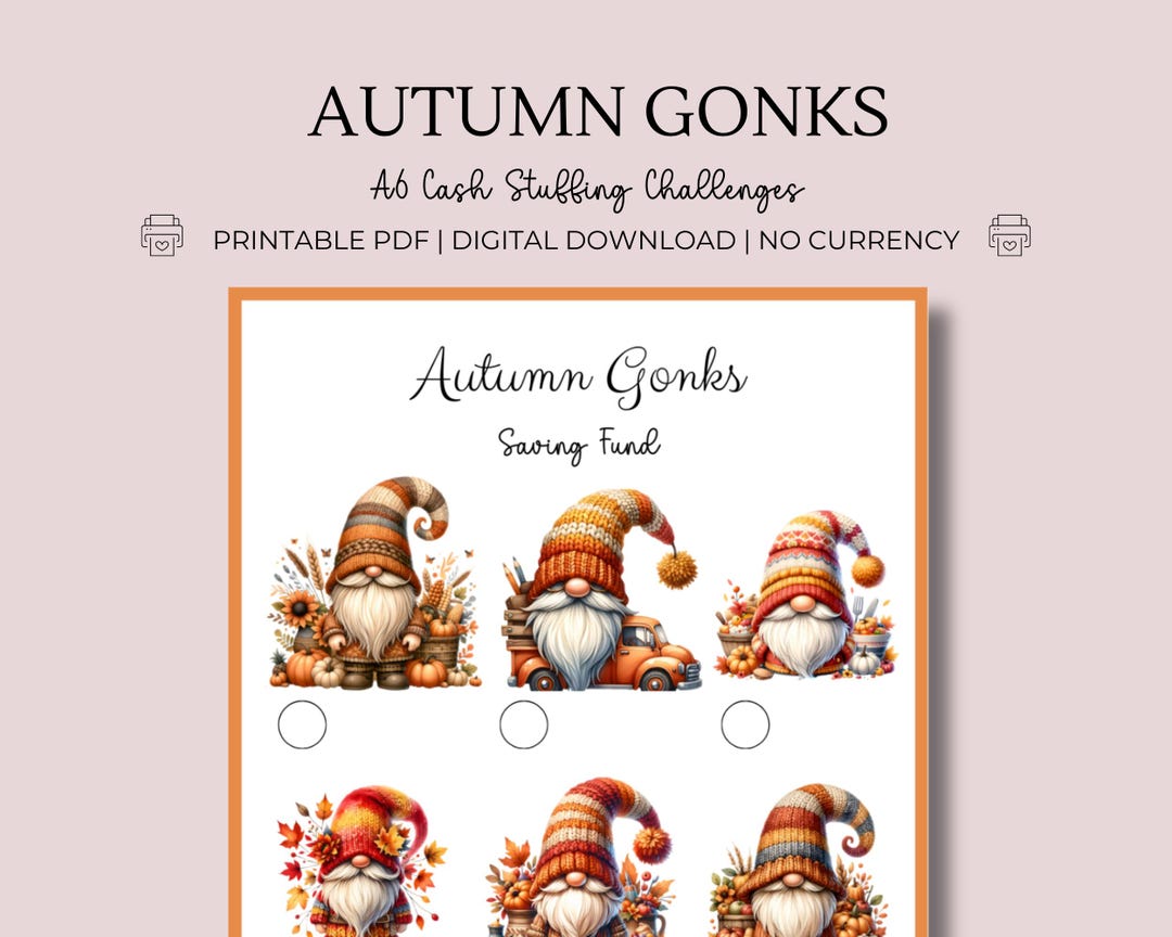 Autumn Gonks Saver - A6 Printable PDF Download, Cash Stuffing ...