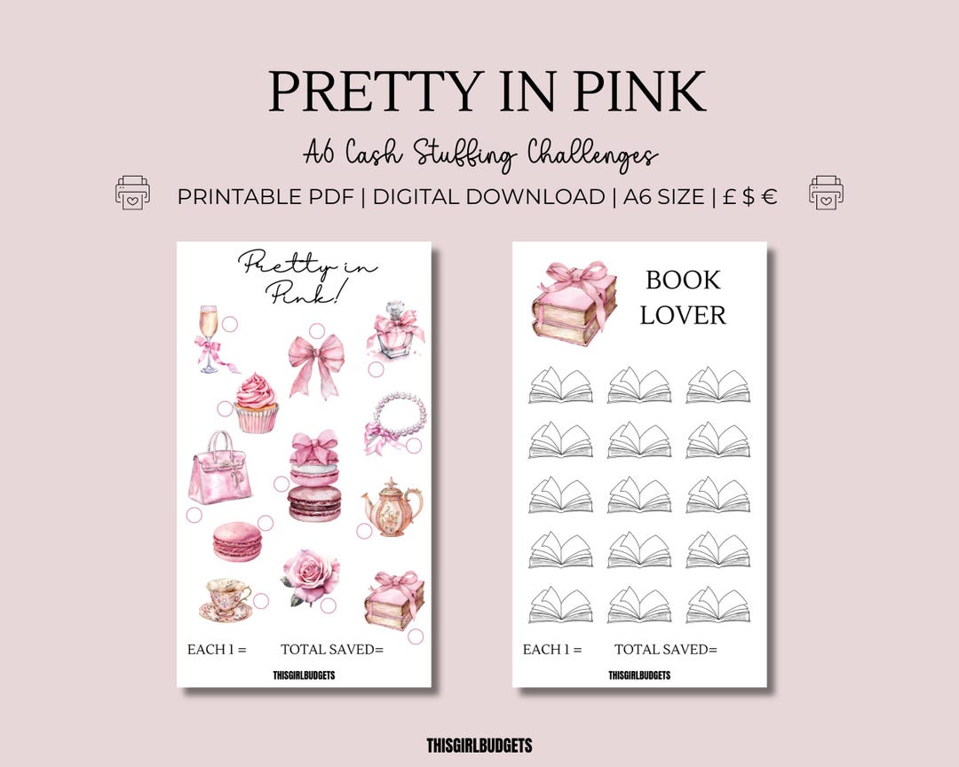 Pretty in Pink Savings Challenge Printable Cash Stuffing | A6 Money ...