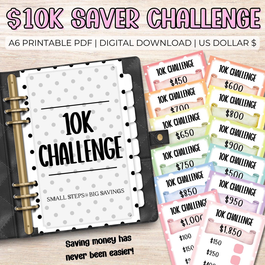 10,000 Savings Challenge | Random Amounts 12 Cards Set | Printable A6 ...