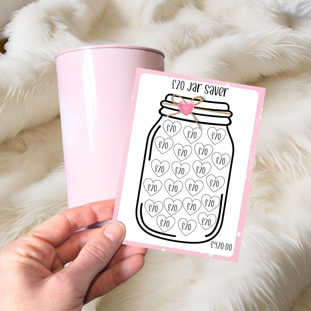 20 Money Jar Heart Money Tin Sticker - Save 420 Pounds, Money Saving ...